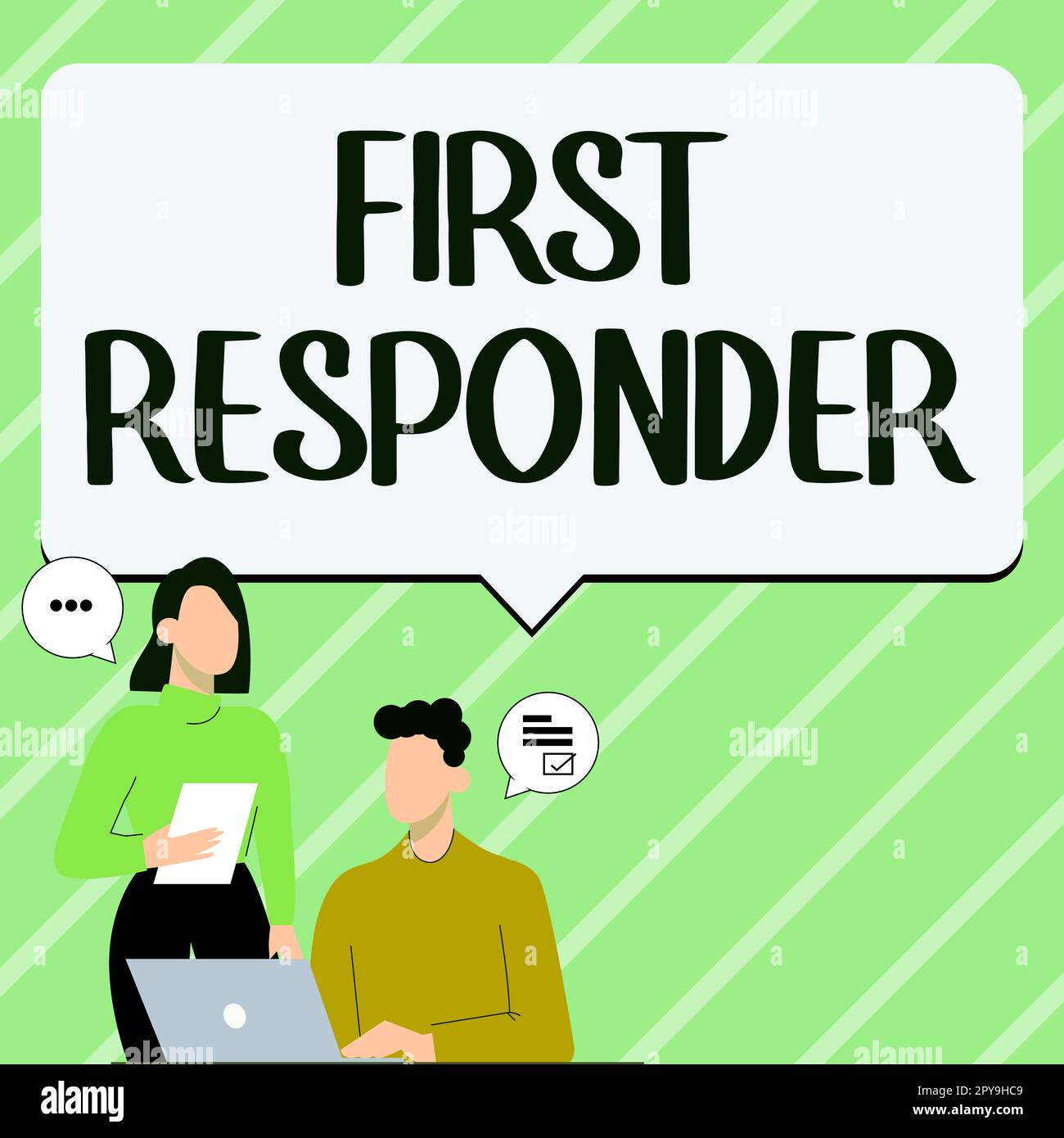 Hand writing sign First Responder. Concept meaning a person who is ...