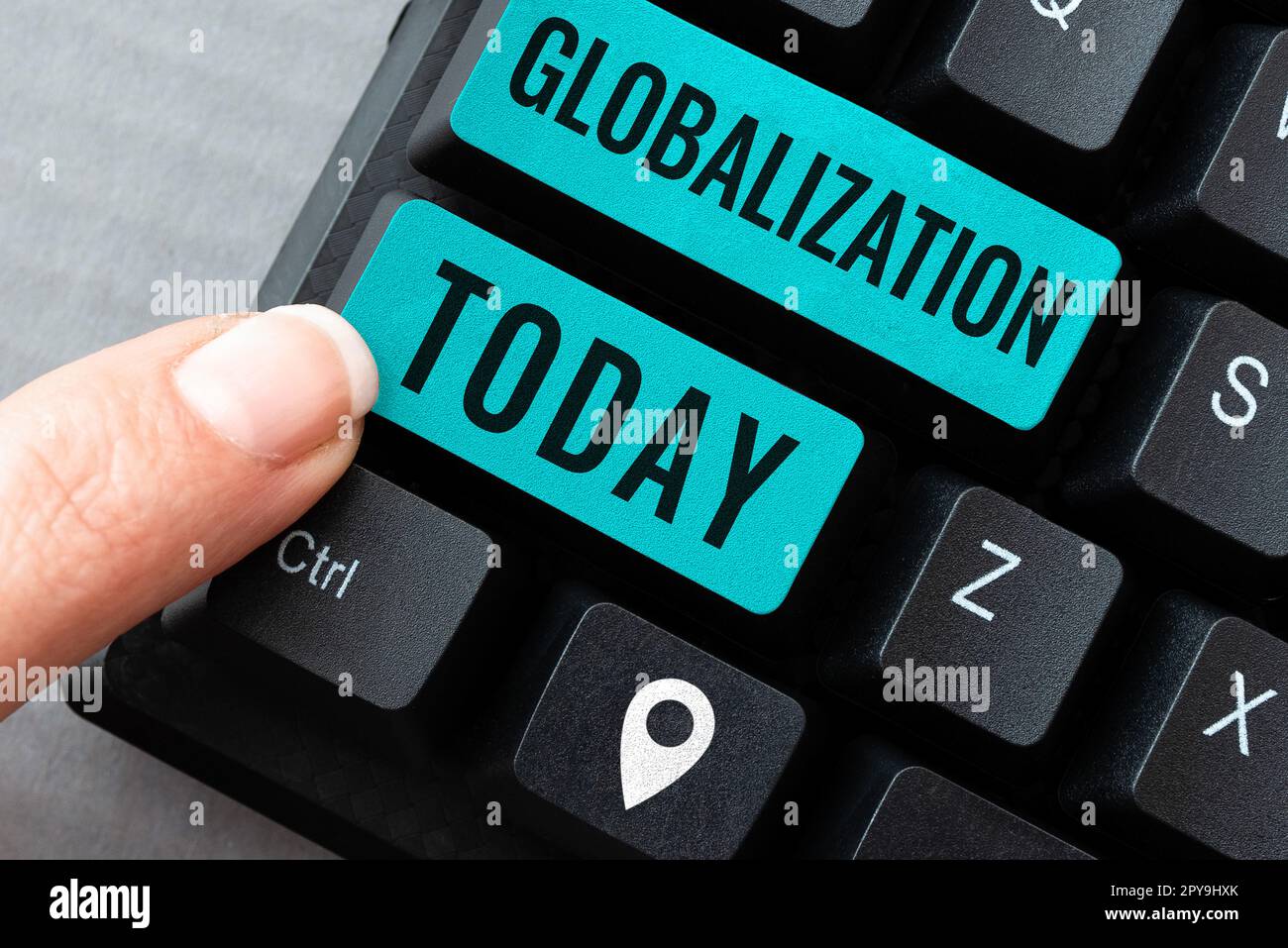 Hand writing sign Globalization. Business showcase development of an ...