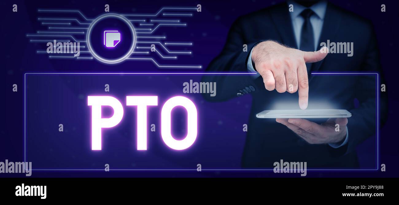 Hand writing sign Pto. Word Written on Employer grants compensation for ...