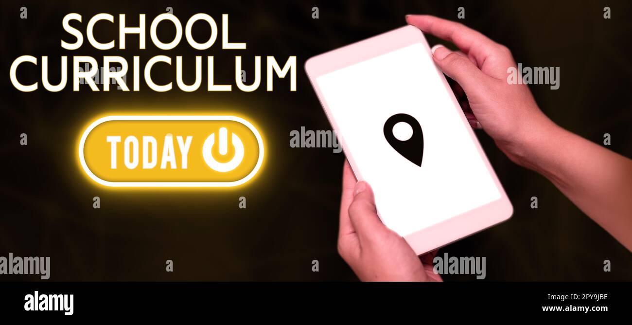 Text caption presenting School Curriculum. Word Written on designed to ...