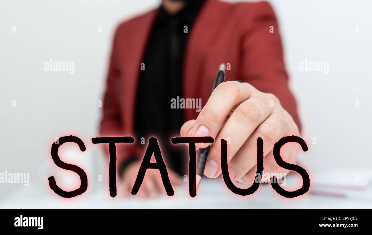 Hand writing sign Status. Internet Concept situation at a particular ...