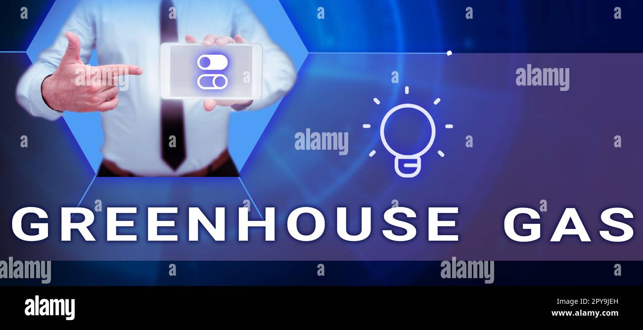 Conceptual display Greenhouse Gas. Word Written on carbon dioxide ...