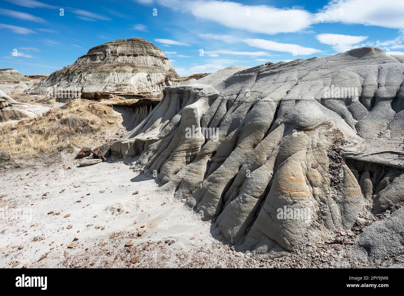 Eroded land formations at Dinosaur Provincial Park, Alberta, Canada ...