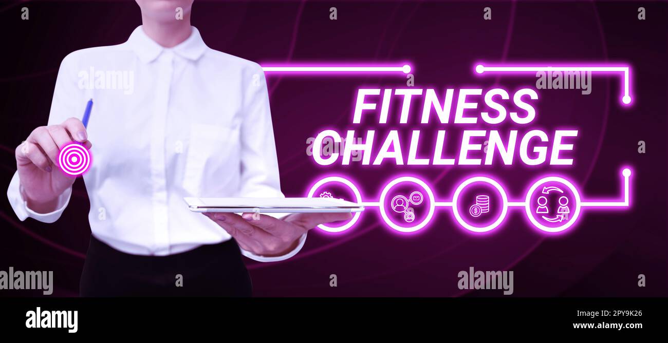 Hand writing sign Fitness Challenge. Business showcase condition of ...