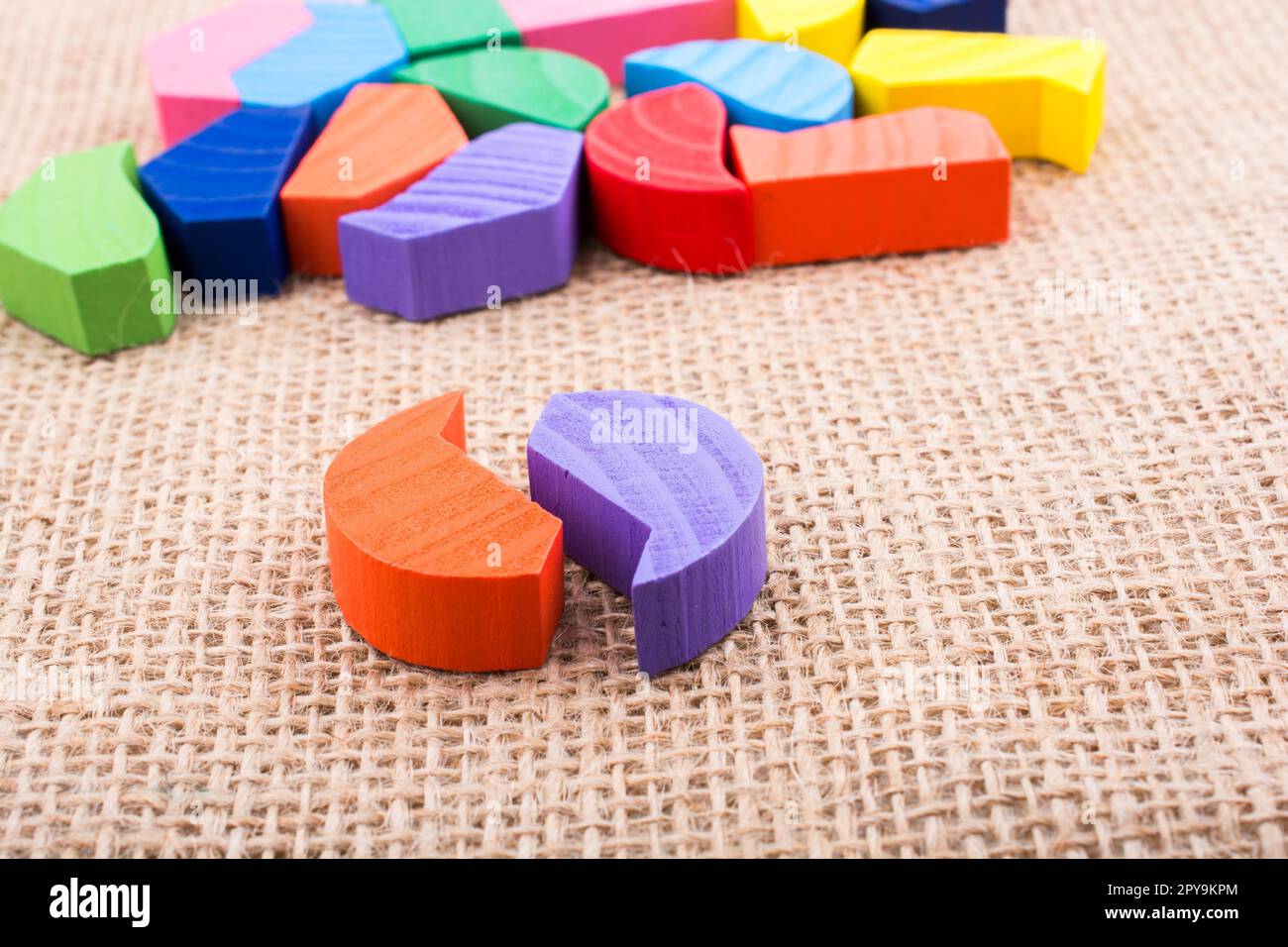 Colorful wooden pieces of a logic puzzle Stock Photo - Alamy