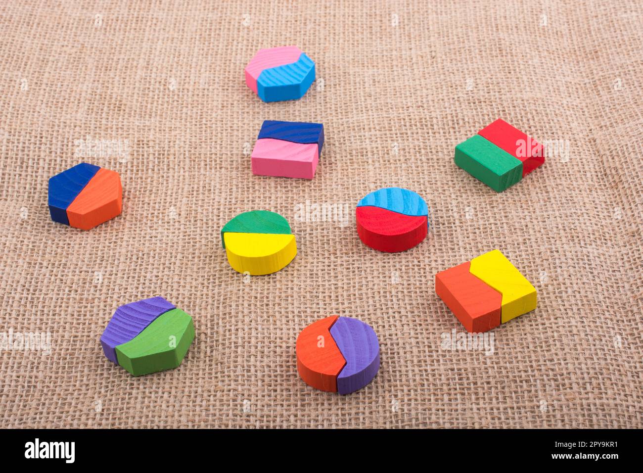 Colorful wooden pieces of a logic puzzle Stock Photo - Alamy