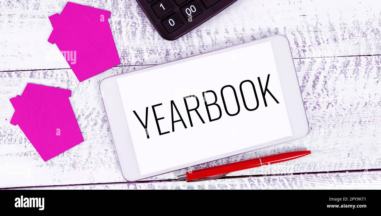 Handwriting text Yearbook. Word for publication compiled by graduating ...