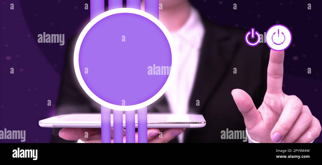 Lady In Uniform Standing Holding Tablet And Pressing On Virtual Button ...