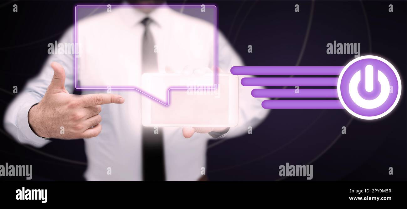 Businessman holding Mobile Phone Pointing to Screen Showing The main ...