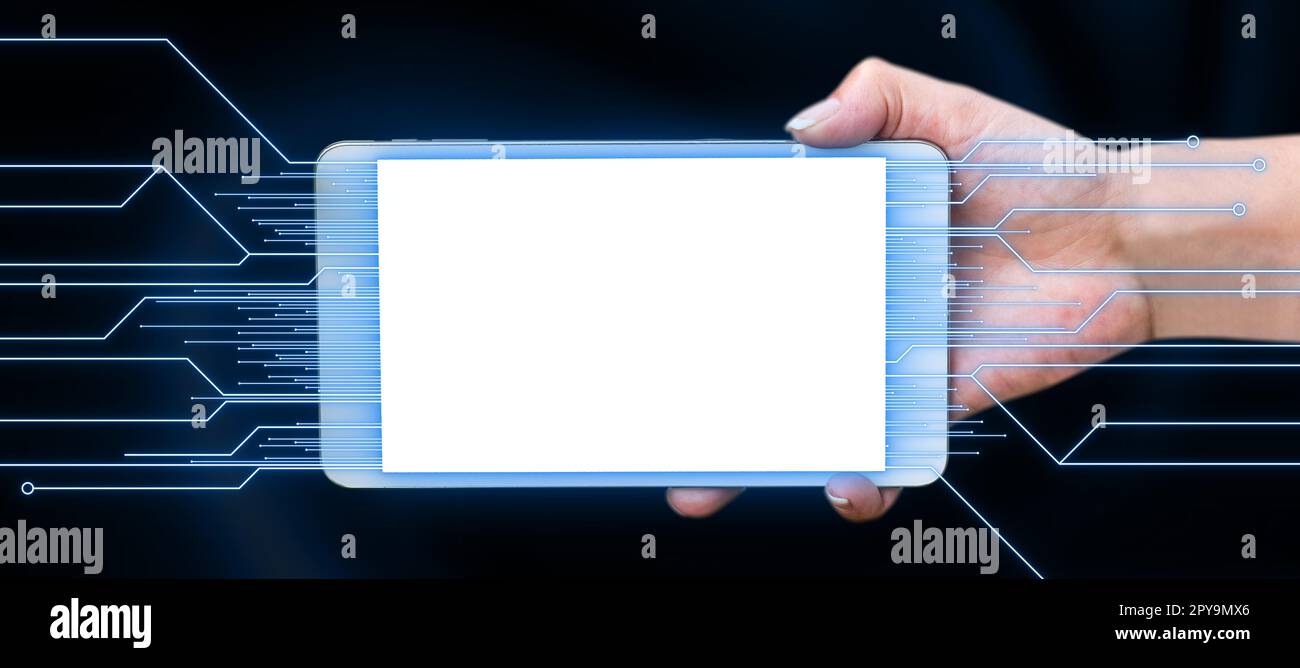 Hand holding Mobile Phone with important information on screen. Cellphone contains main message ...