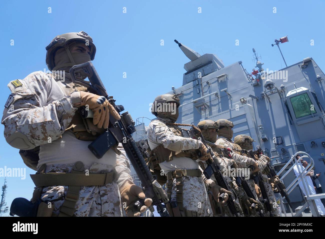 Saudi commandos from Royal Naval Forces stand alert as they guard Al ...