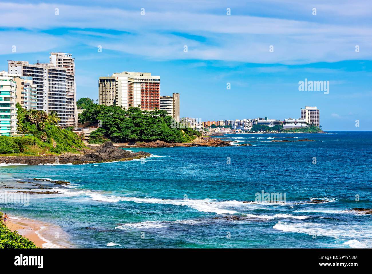Modern buildings by the sea and beaches in the city of Salvador in ...