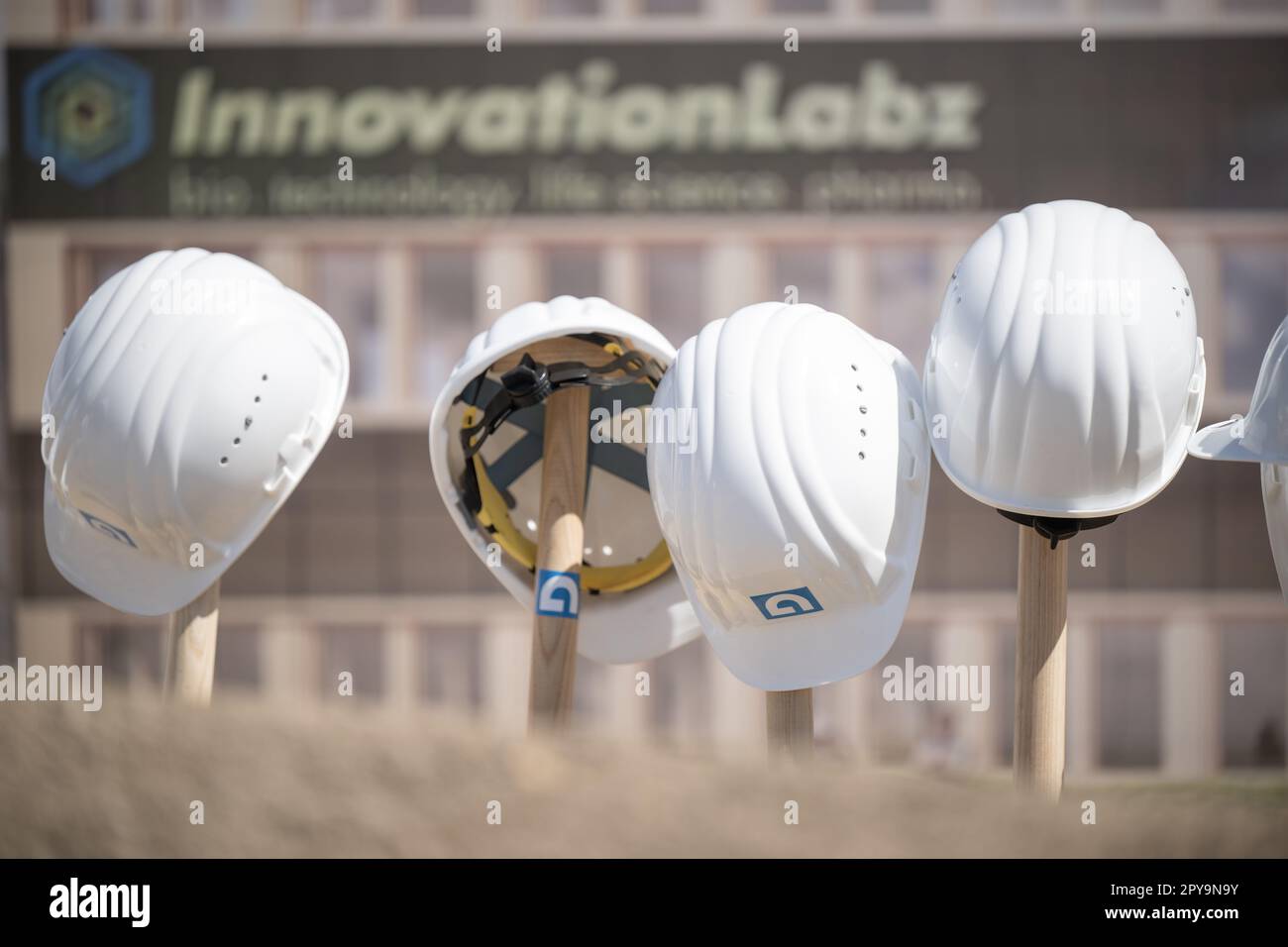Mainz, Germany. 03rd May, 2023. Spades and helmets stand after the ...