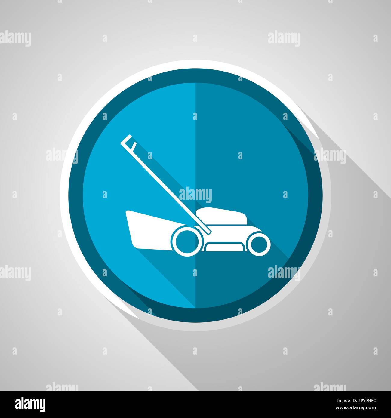 Lawn mower symbol, flat design vector blue icon with long shadow Stock ...