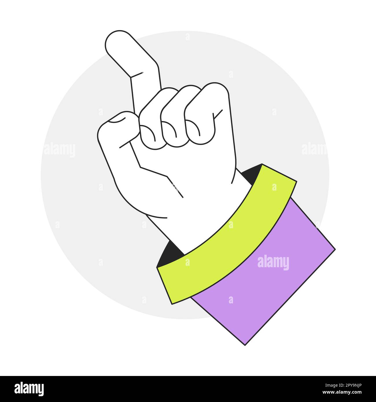 Raised up hand with index finger ready to touch flat line vector spot ...