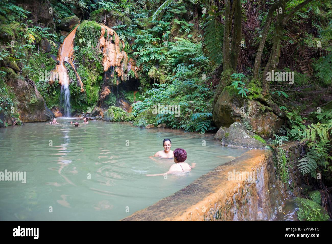 Waterfall, Hot Spring (Caldeira) Velha, Sao Miguel, Azores, Portugal ...
