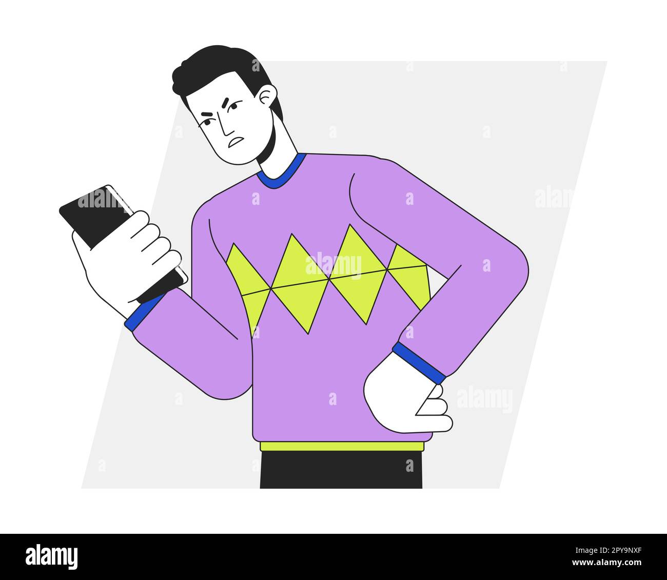 Angry caller looking at phone flat line vector spot illustration Stock ...