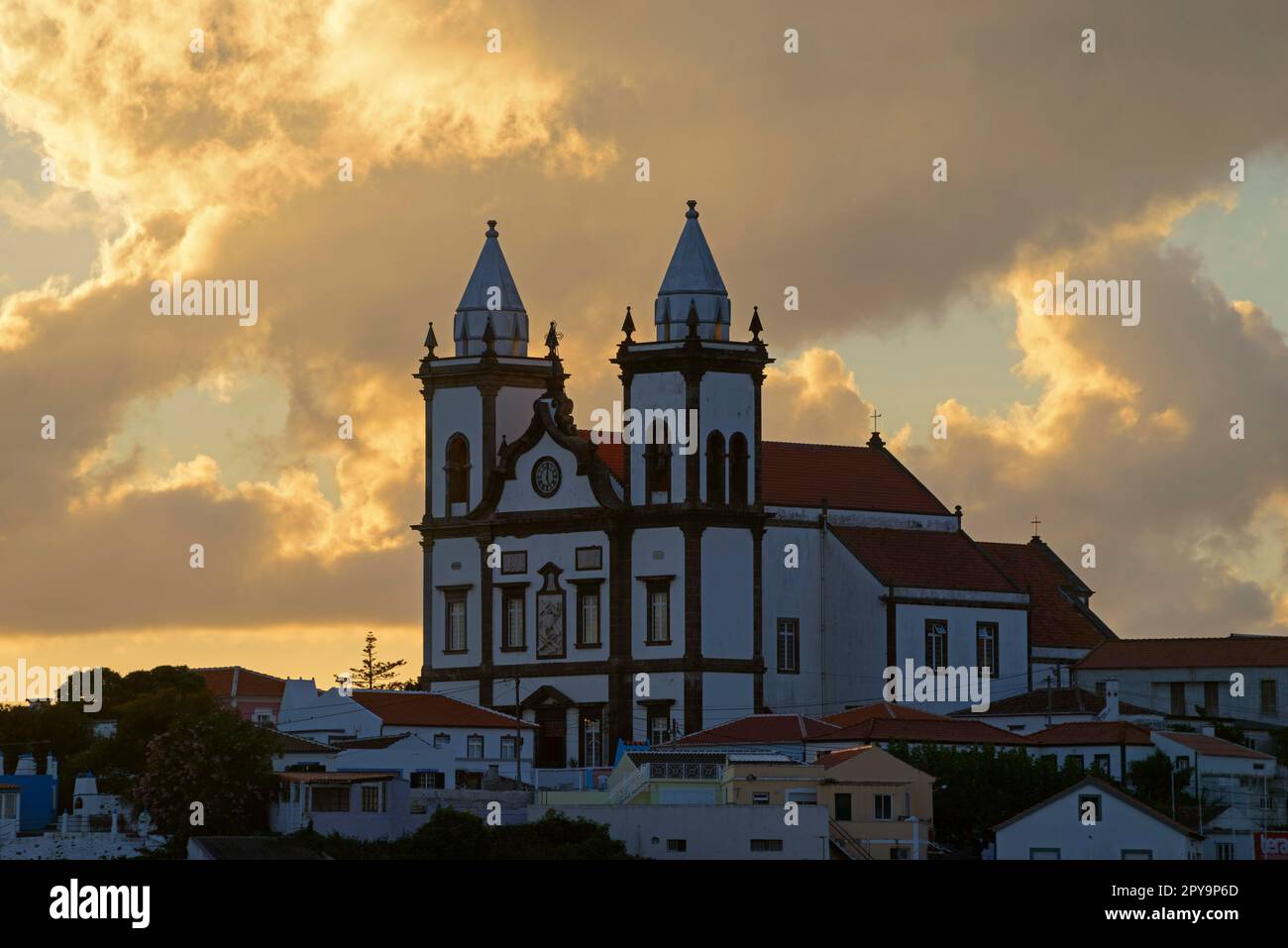 Church, Parish church, Igreja, Sunset, Sao Mateus de Calheta, Terceira ...