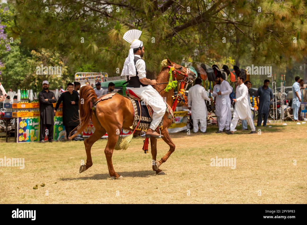 Pakistan, Asian Horse rider on traditional Islamabad Championship tent ...