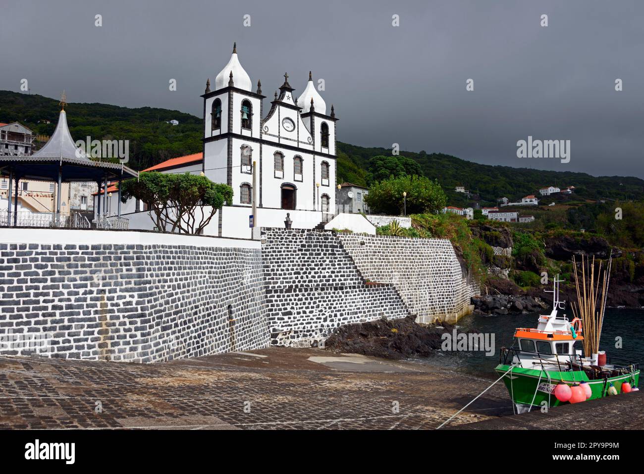 Church at the harbour, Calheta de Nesquim, Pico, Azores, Portugal ...