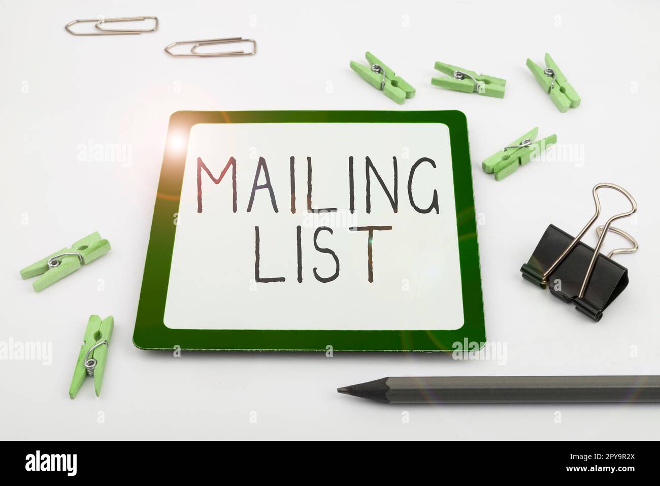 Text caption presenting Mailing List. Conceptual photo list of people ...