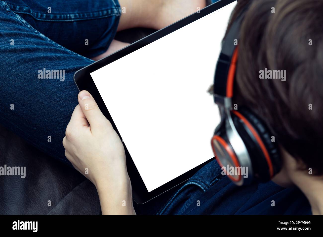 Digital tablet computer with blank white screen in male hands, from ...
