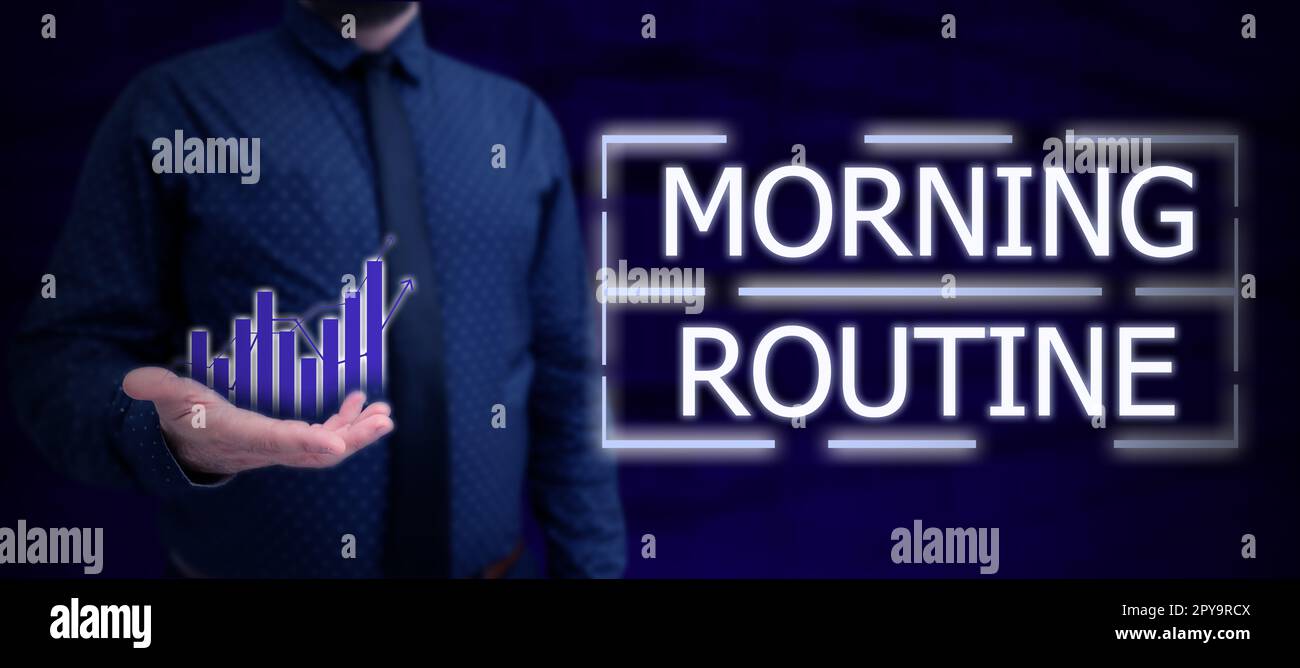 Hand writing sign Morning Routine. Conceptual photo initiation of ...