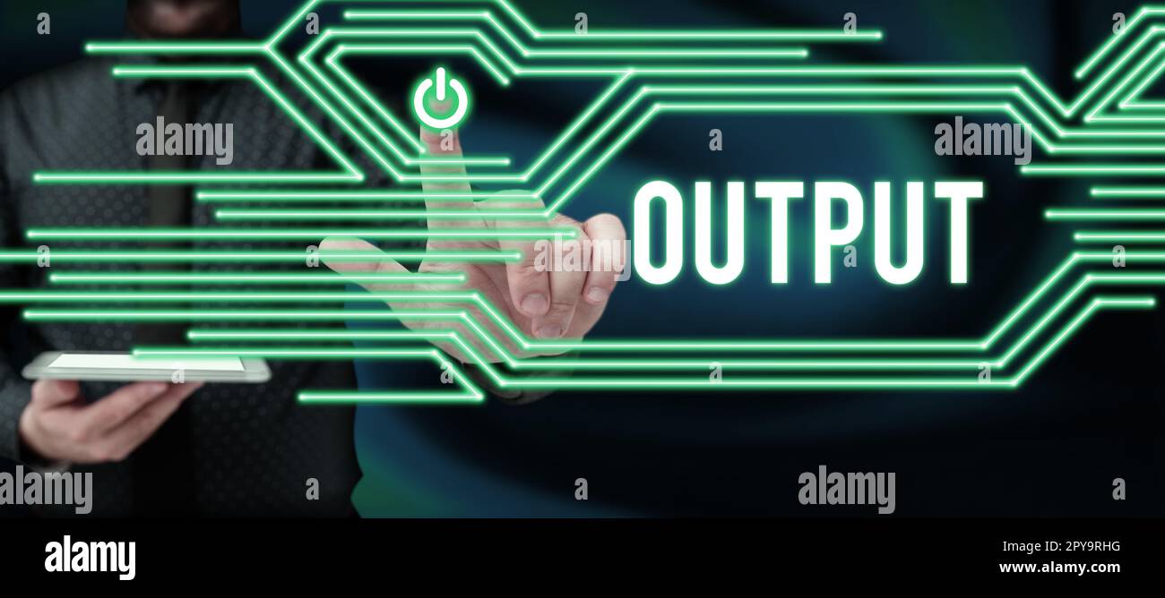 Sign Displaying Output Word For The Final Result Of Something Or How The Way Things End Up