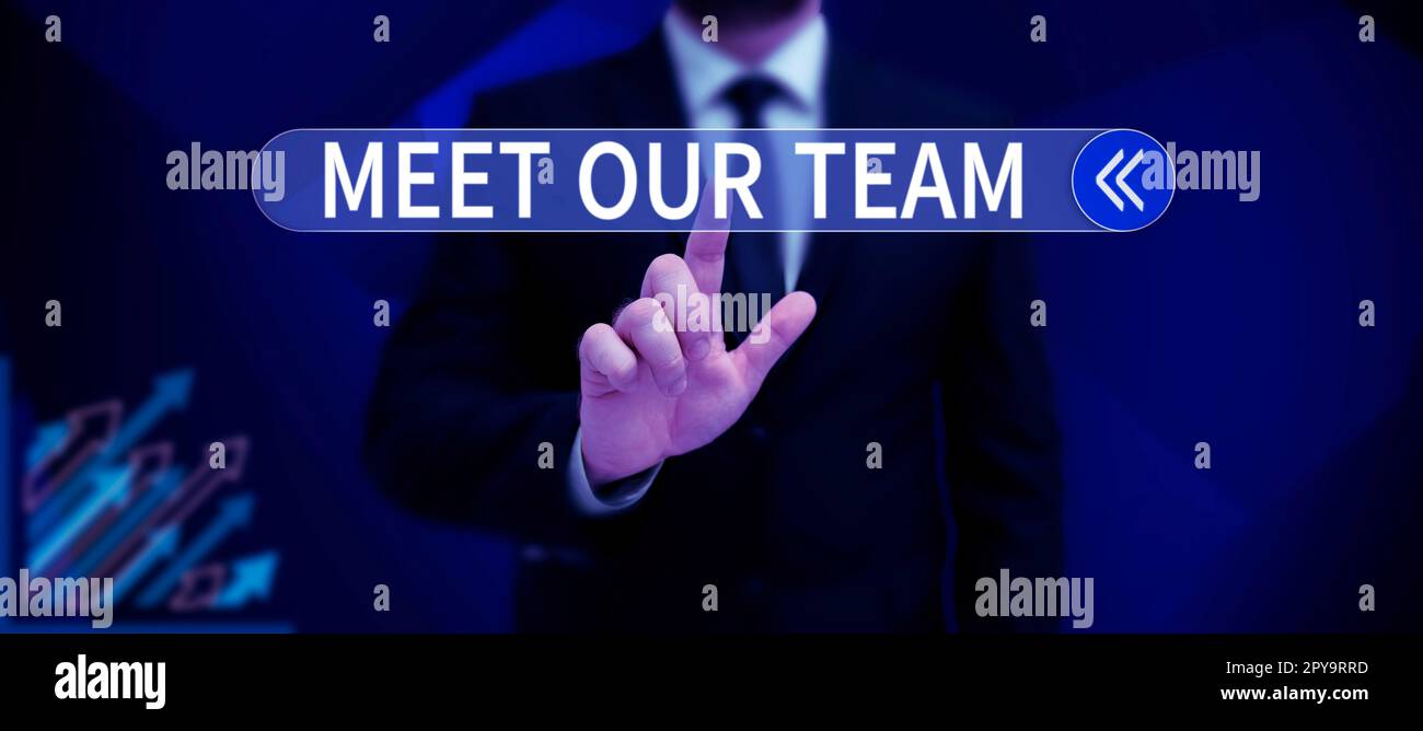 Hand writing sign Meet Our Team. Word Written on introducing another ...