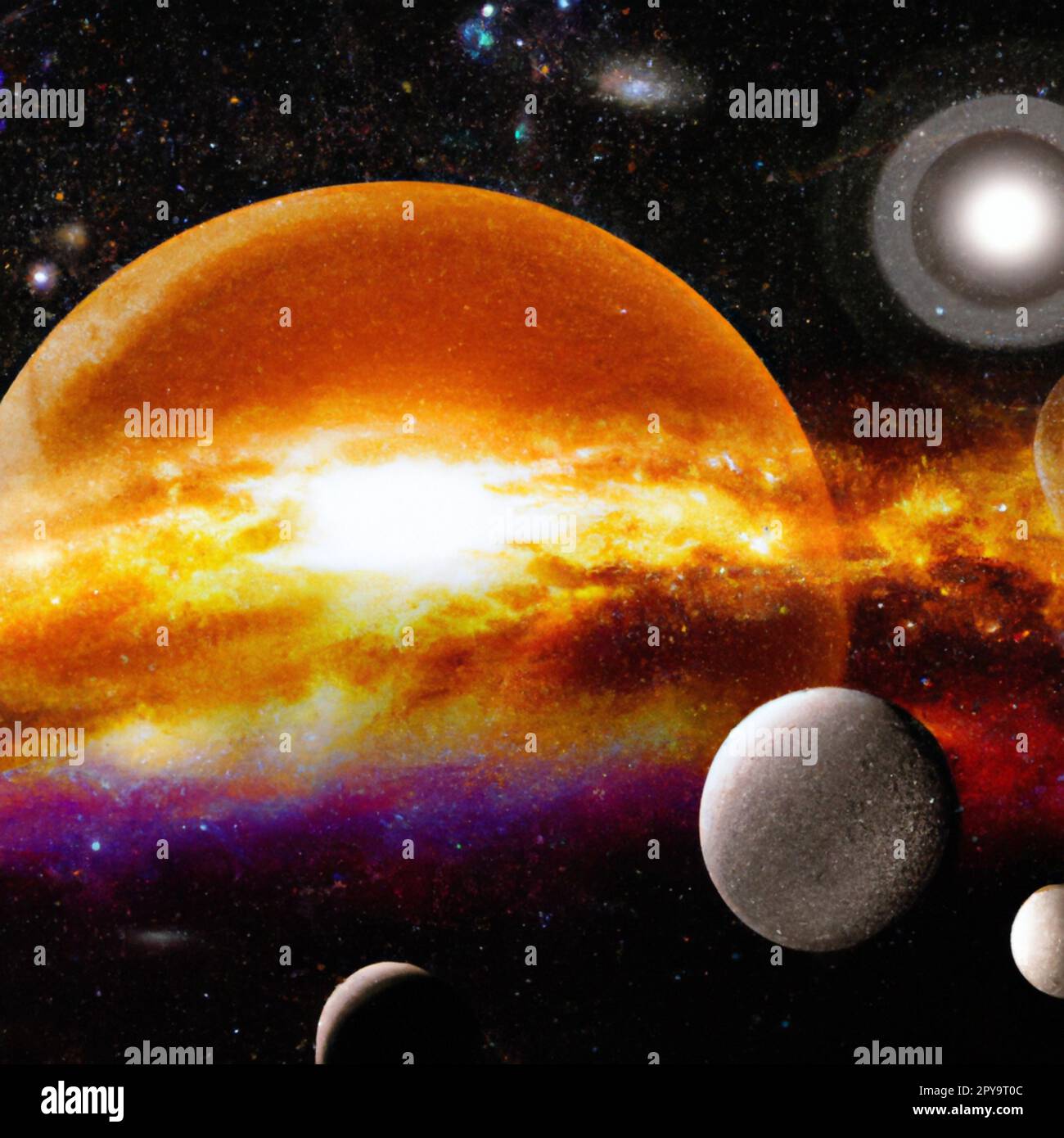 Outer space, Universe. Celestial asteroids, satellites, planets and ...