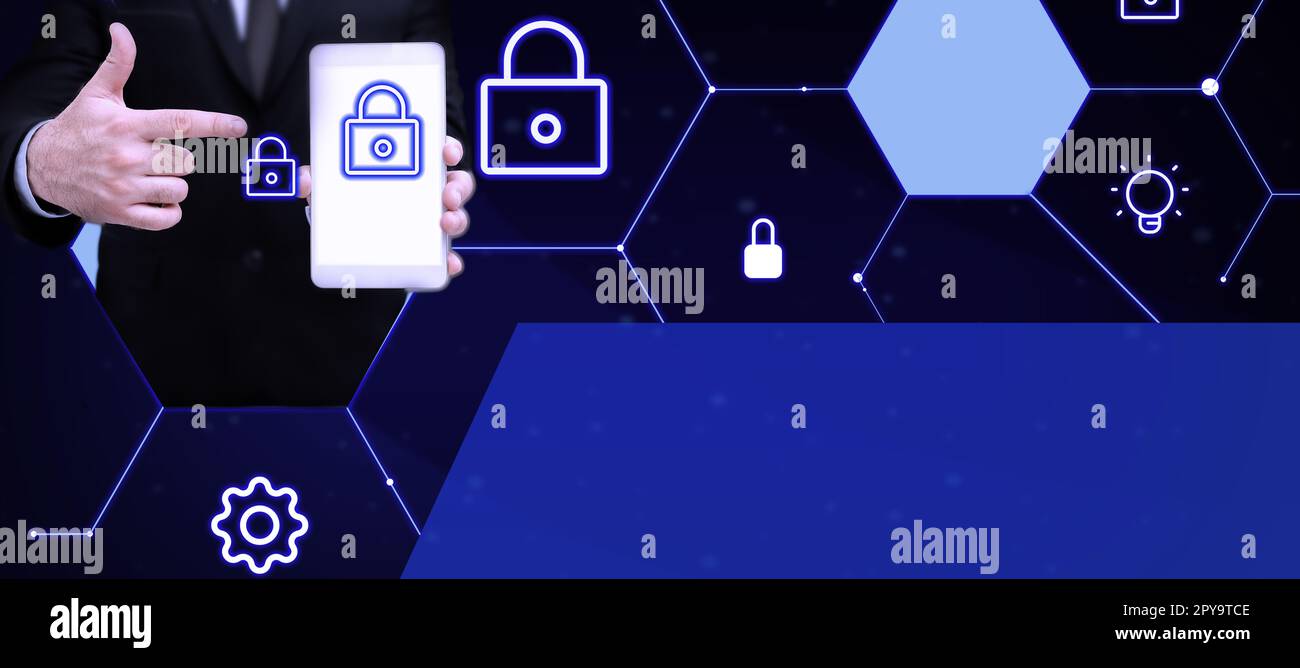 Man holding Mobile Phone Pointing to Screen Showing The Futuristic ...