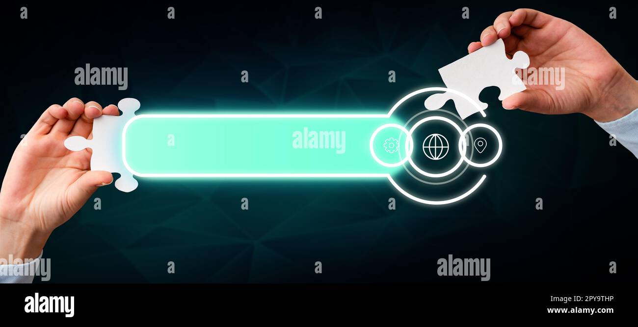 Two Hands Holding Jigsaw Puzzle Piece with New Futuristic Technologies ...