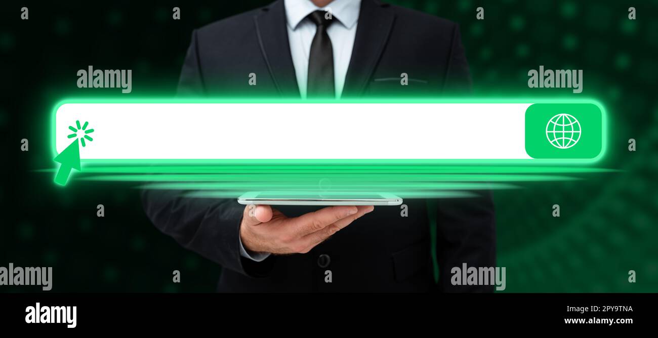 Man in suit holding tablet with one hand. Glow going from device ...