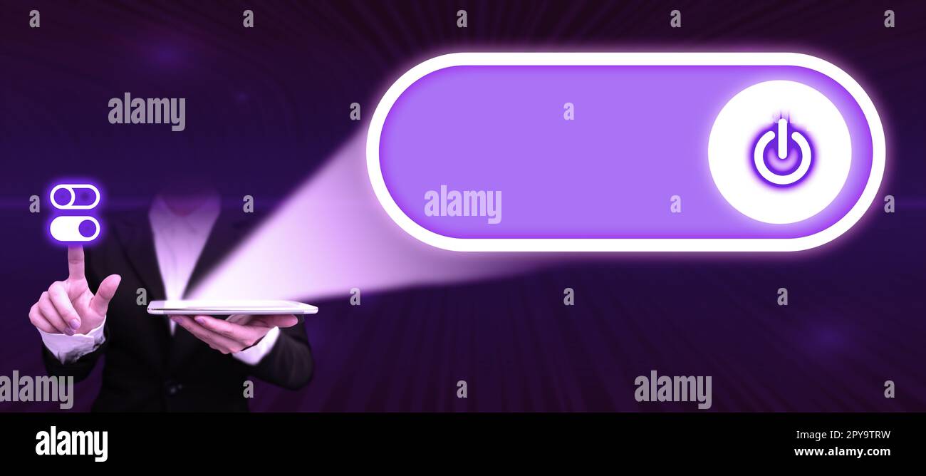 Lady In Uniform Standing Holding Tablet And Pressing On Virtual Button ...