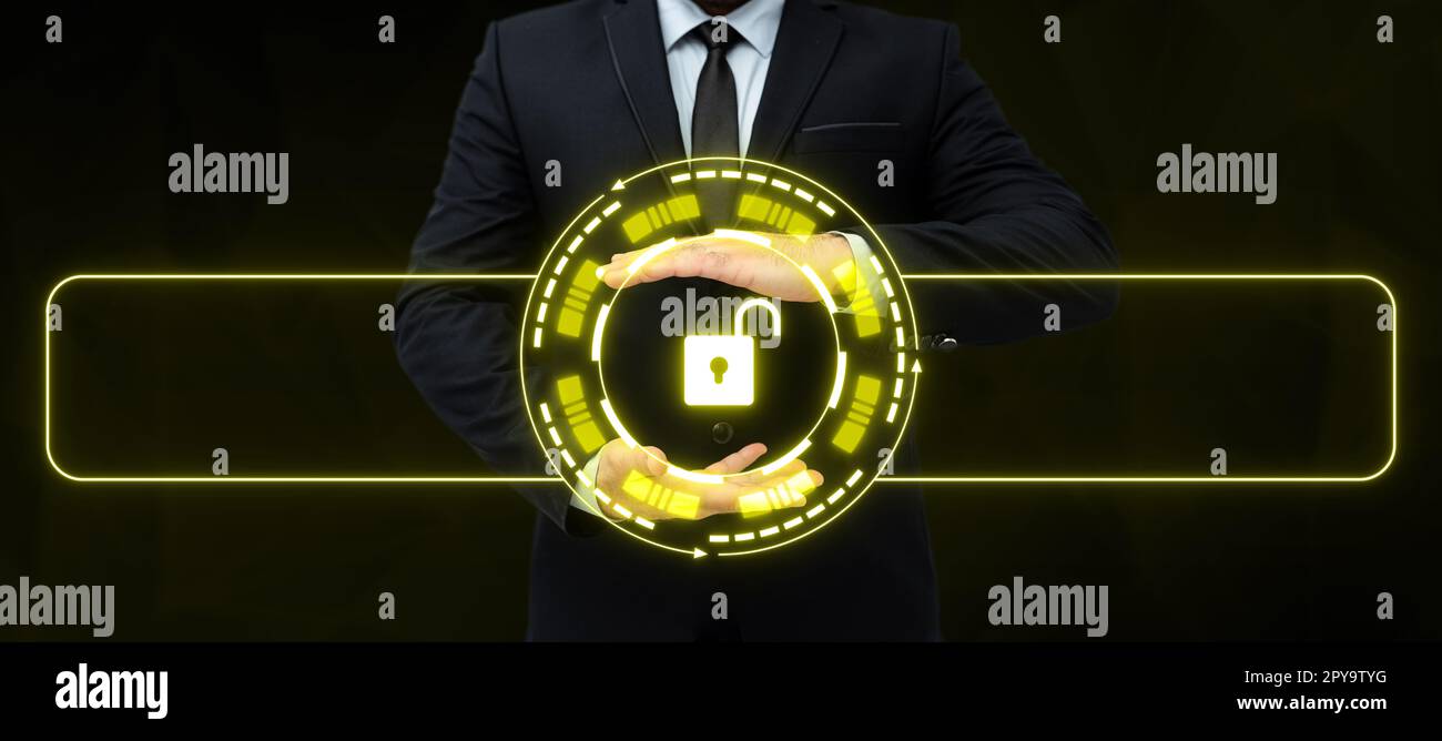 Businessman in office suit holding futuristic frame with glow in his ...