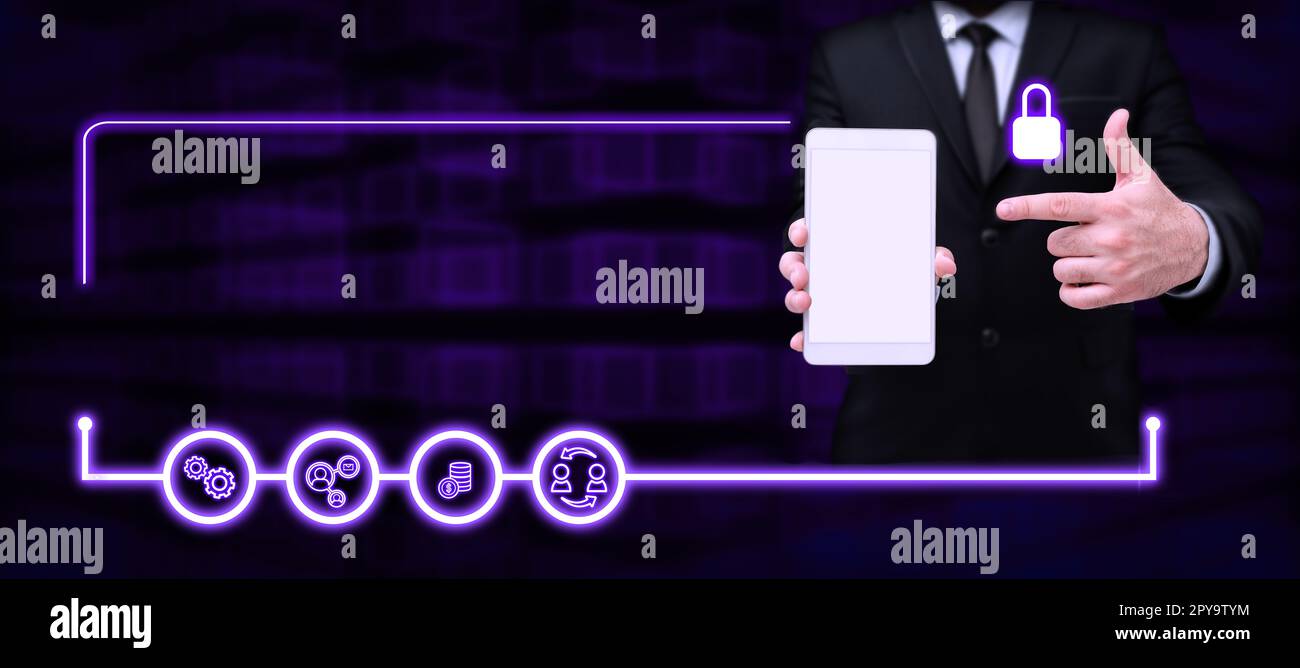 Man holding Mobile Phone Pointing to Screen Showing The Futuristic ...