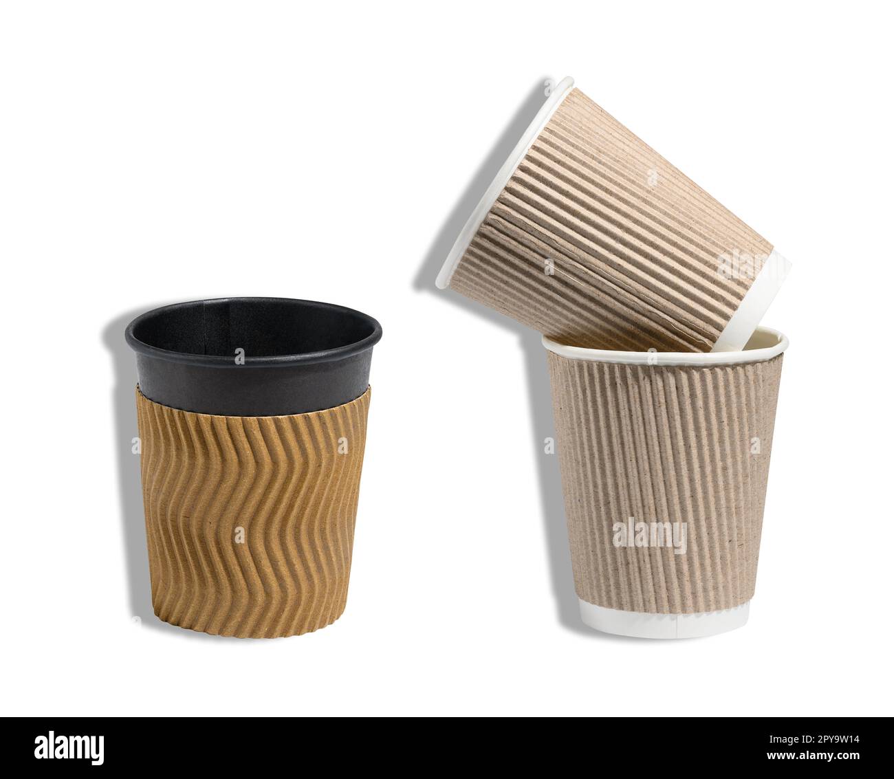 Empty brown paper disposable cups on a white background, concept eco ...