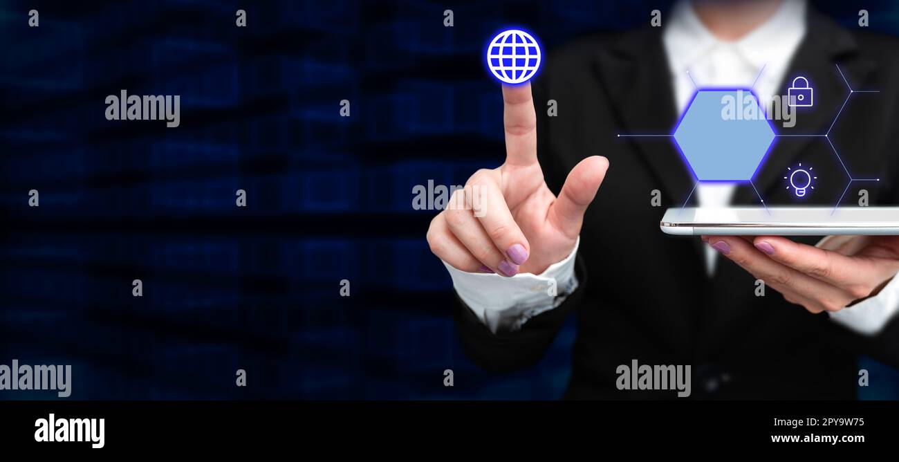 Lady In Uniform Standing Holding Tablet And Pressing On Virtual Button ...