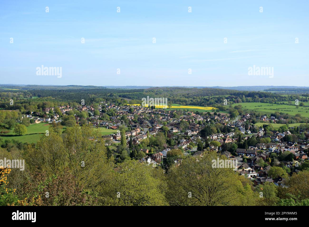 Elevated view of Kinver village from Kinver edge, Staffordshire ...
