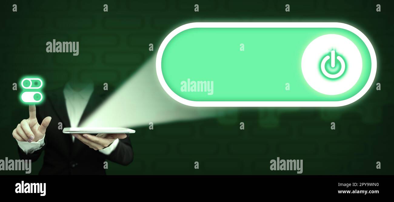 Lady In Uniform Standing Holding Tablet And Pressing On Virtual Button ...