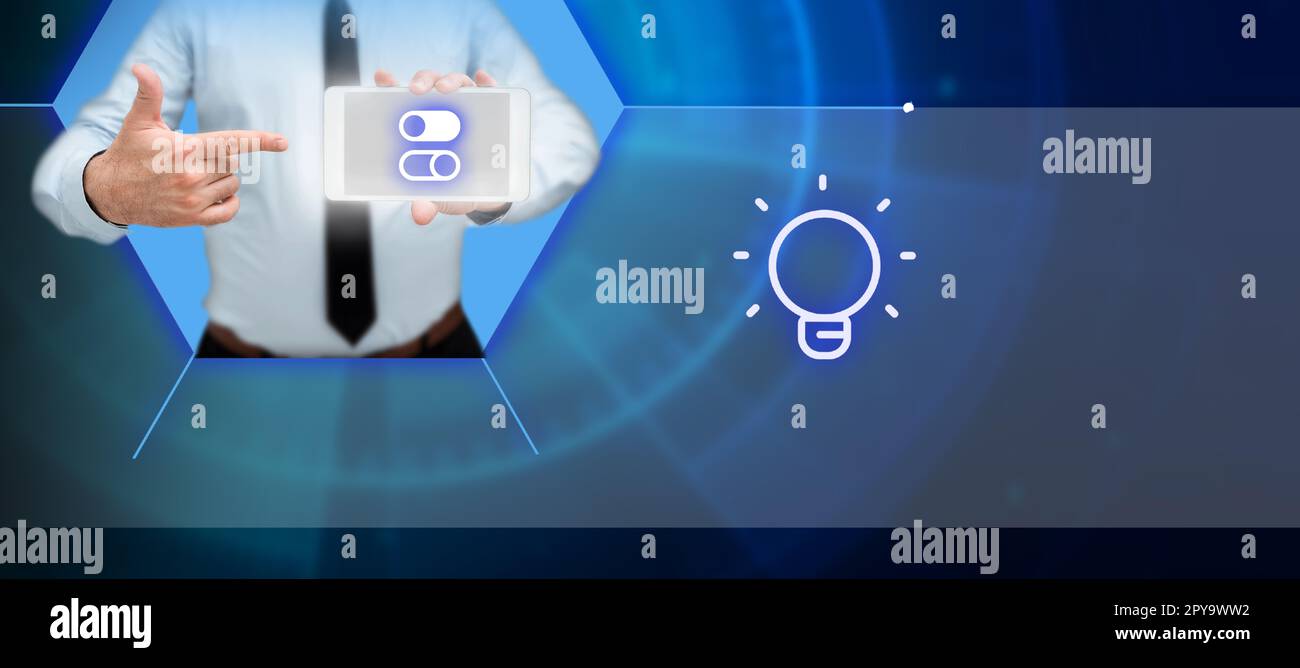 Businessman holding Mobile Phone Pointing to Screen Showing The main ...