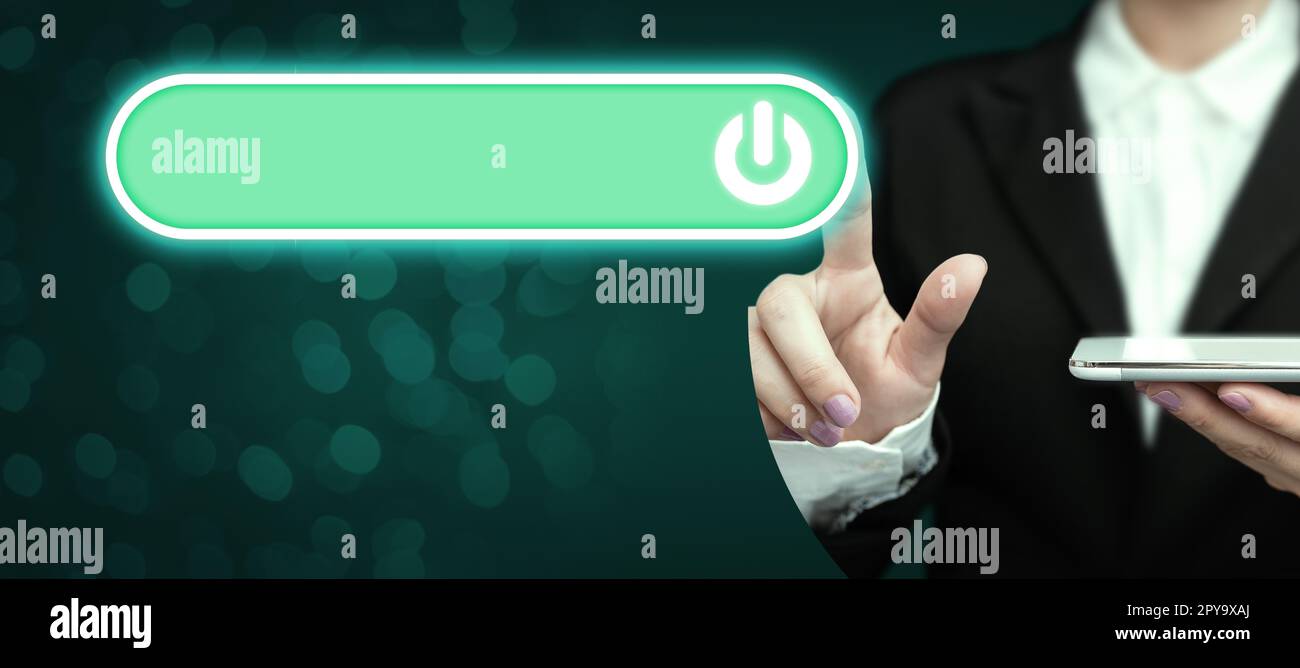 Lady In Uniform Standing Holding Tablet And Pressing On Virtual Button ...