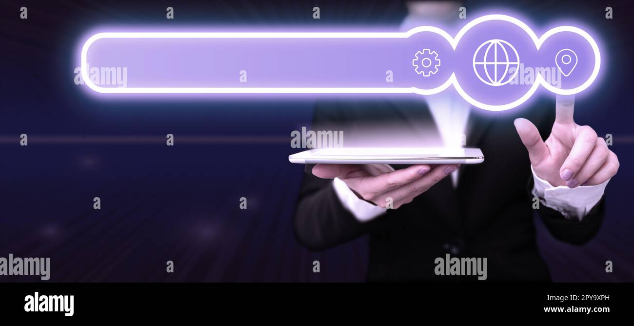 Lady In Uniform Standing Holding Tablet And Pressing On Virtual Button ...