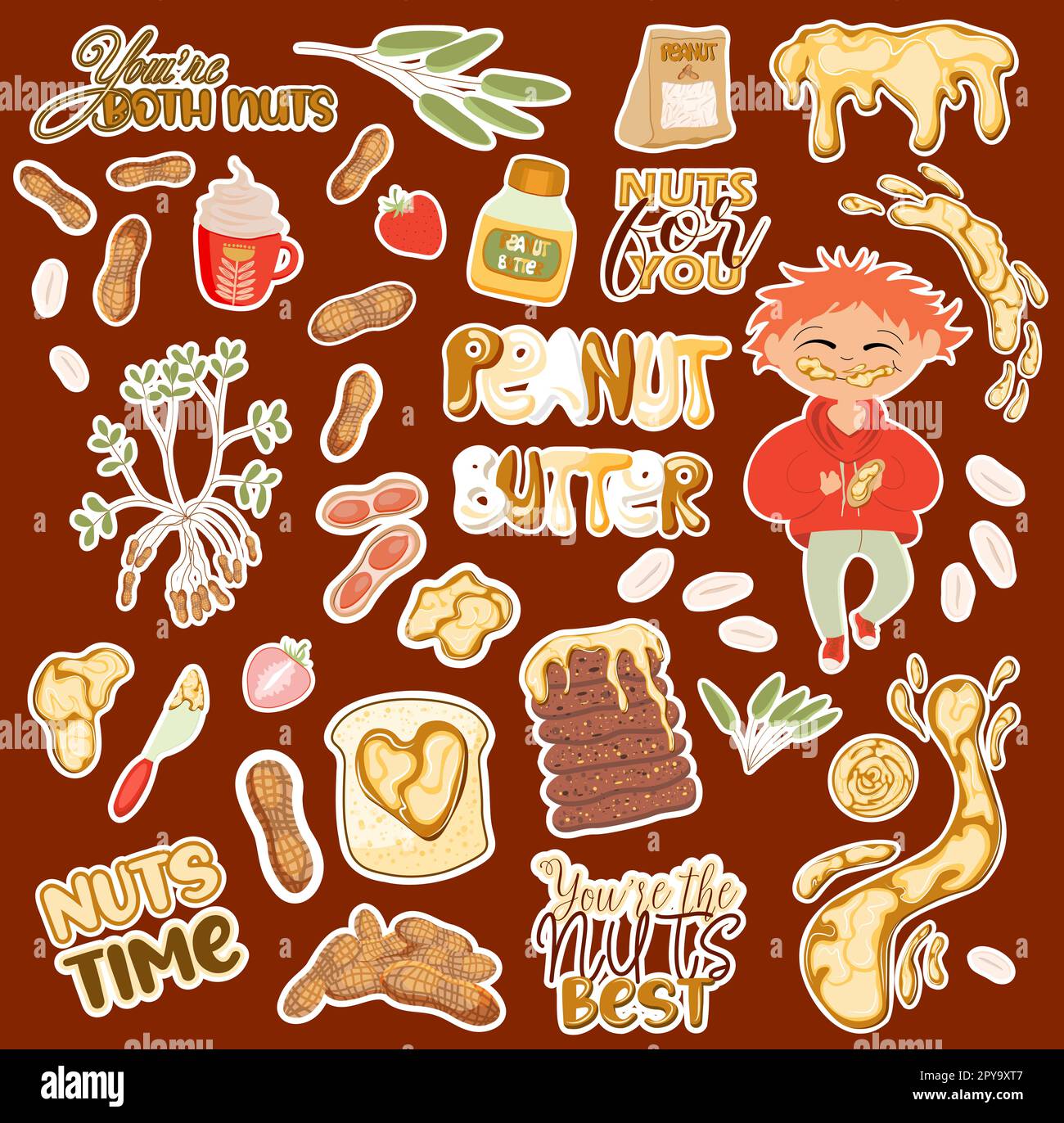 Collection of stickers with cute funny peanut butter.Cute cartoon ...