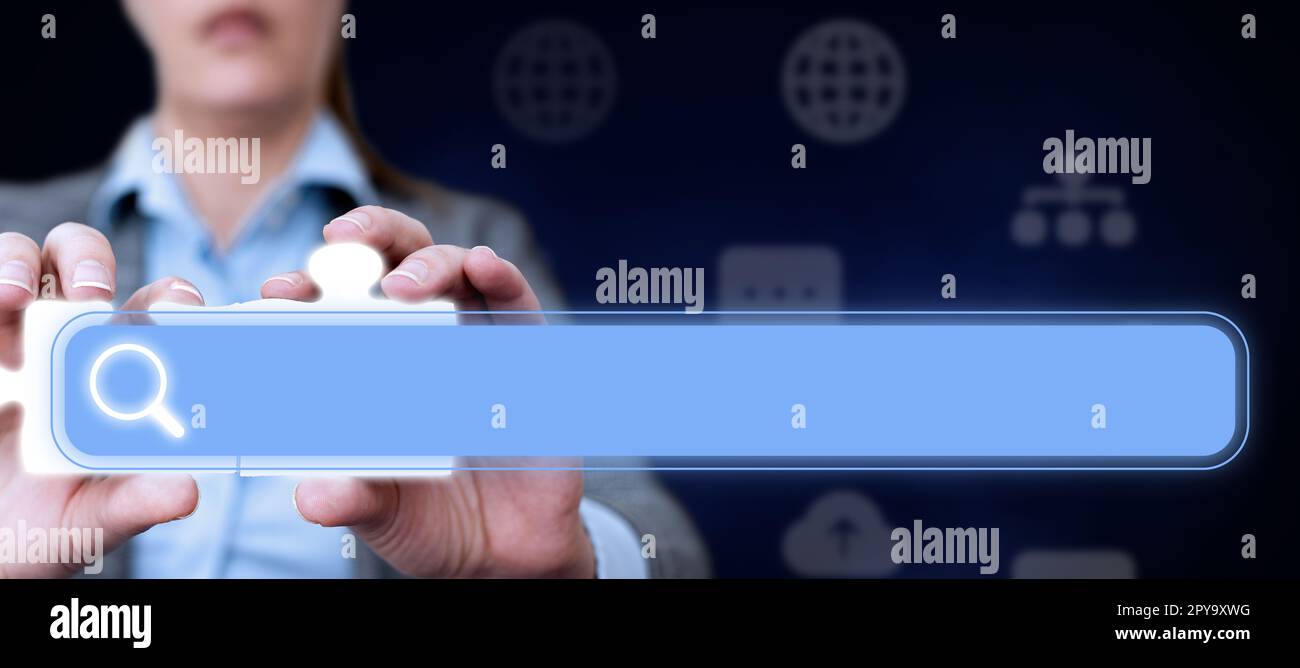 Lady in suit holding two puzzle pieces representing innovative thinking ...