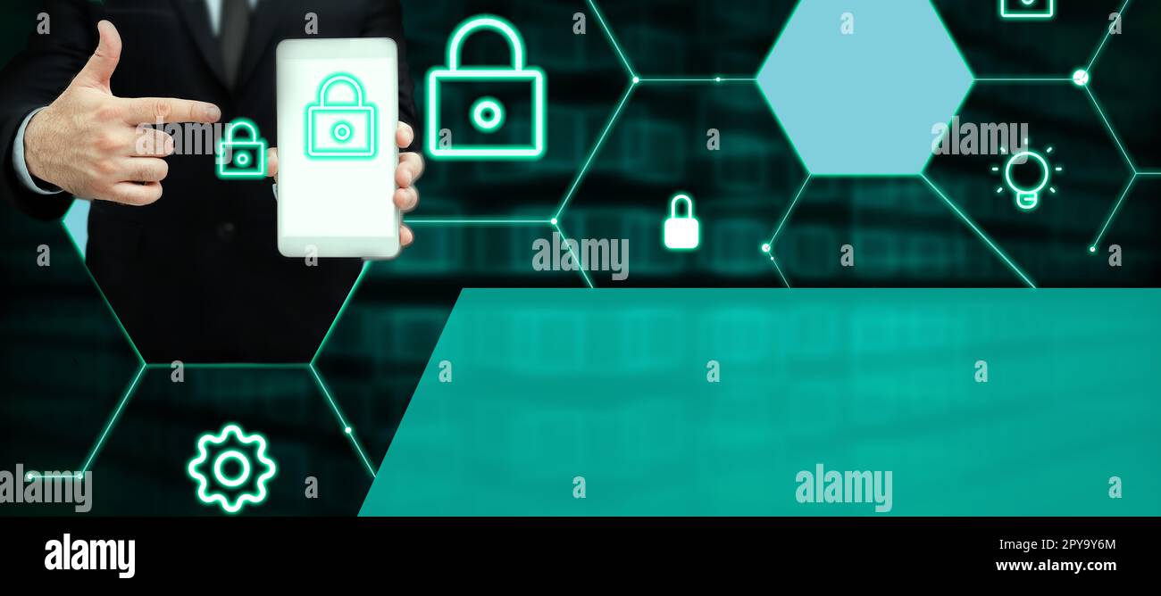 Man holding Mobile Phone Pointing to Screen Showing The Futuristic ...