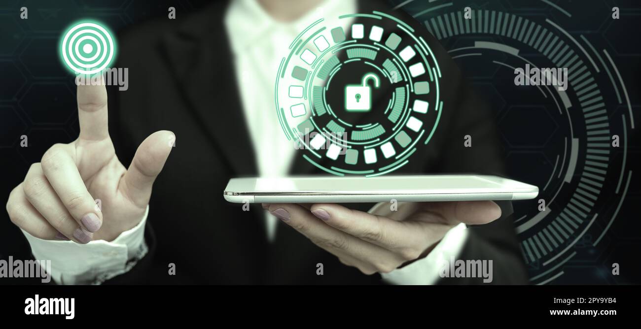 Lady In Uniform Standing Holding Tablet And Pressing On Virtual Button ...