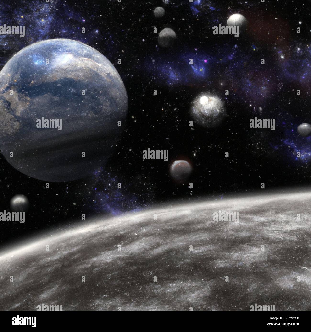 Outer space, Universe. Celestial asteroids, satellites, planets and ...