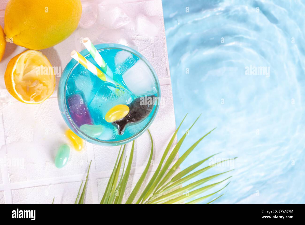 Funny Fish bowl mocktail. Cold blue colored sour lemon Fishbowl ...
