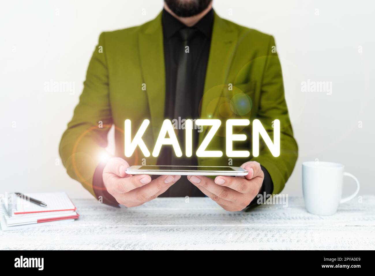 Sign displaying Kaizen. Word Written on a Japanese business philosophy ...